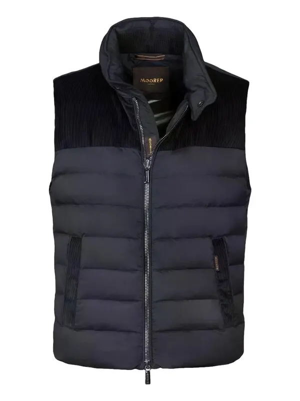 MOORER Quilted Gilet With Corduroy Panels - Grey