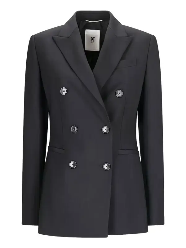 PT TORINO Six-button Peak-lapel Jacket - Black