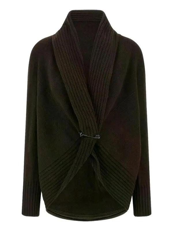 Alberta Ferretti Shawl-collar Cardigan With Brooch - Brown