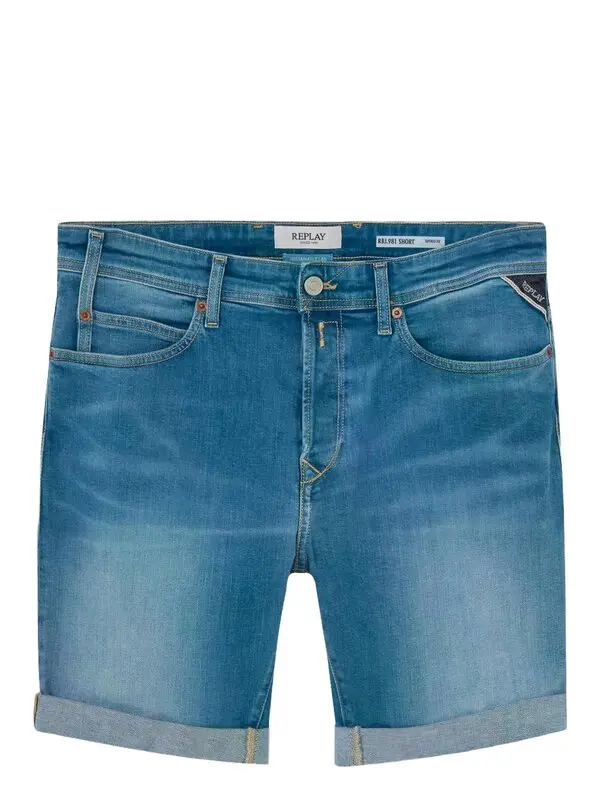 REPLAY Cuffed Denim Shorts - Blue