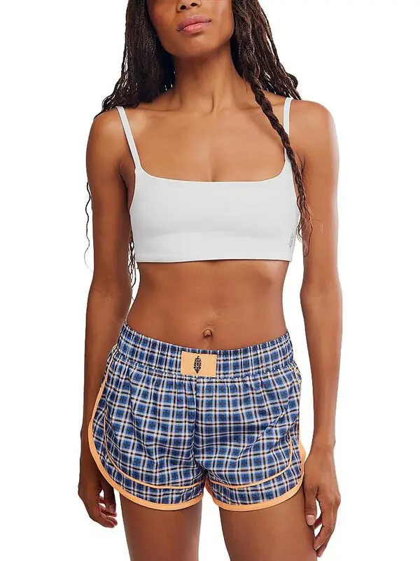 Free People Varsity Blues Shorts - Plaid Neon Clementine