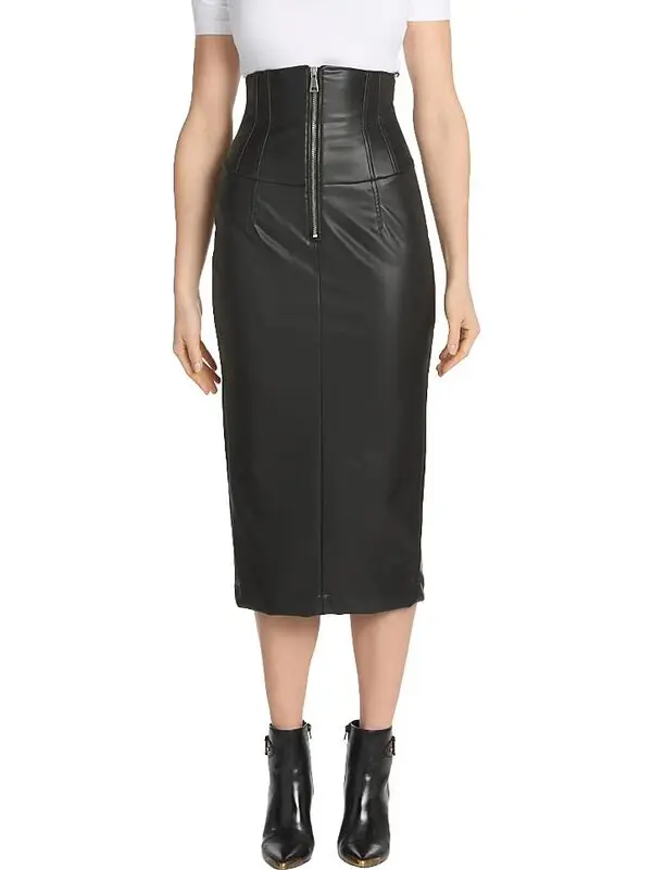 Versace Corset Waist Faux Leather Skirt - Black