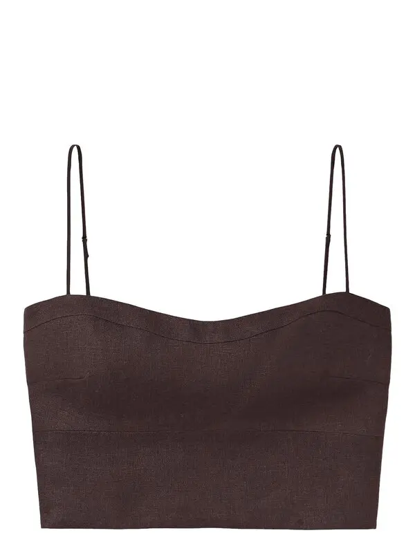 Adam Lippes Bex Cropped Linen Top - Brown