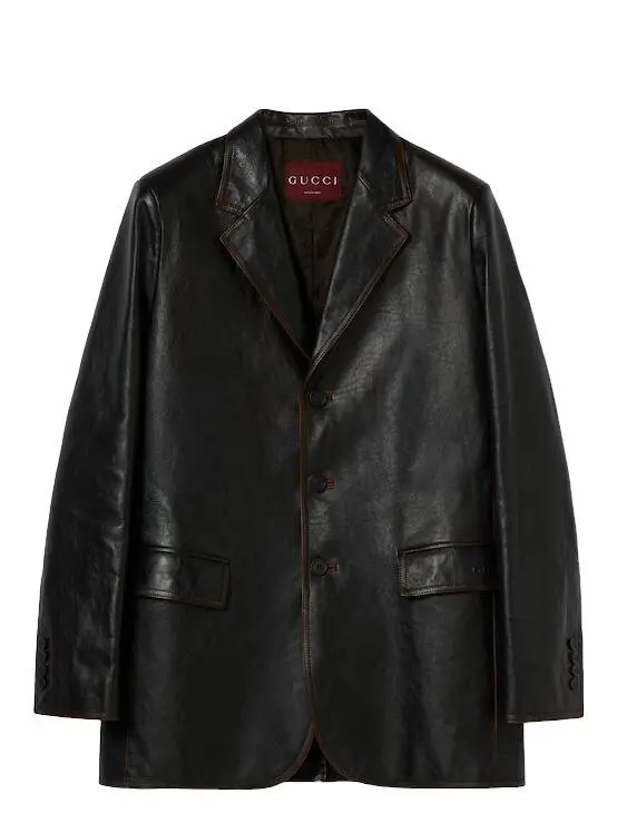 Gucci Aged-effect Leather Jacket - Black