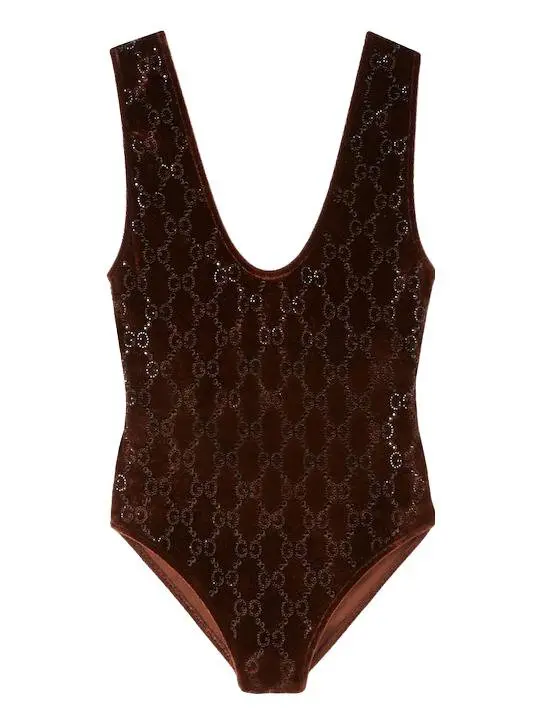 Gucci Gg Crystal Embroidered Bodysuit - Brown