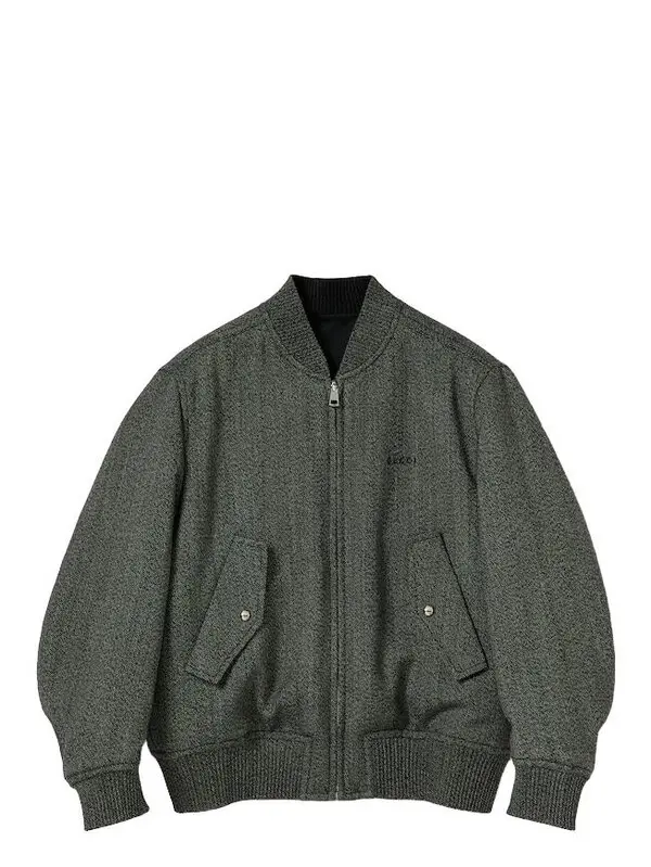 Gucci Herringbone Wool Mouliné Bomber Jacket - Grey