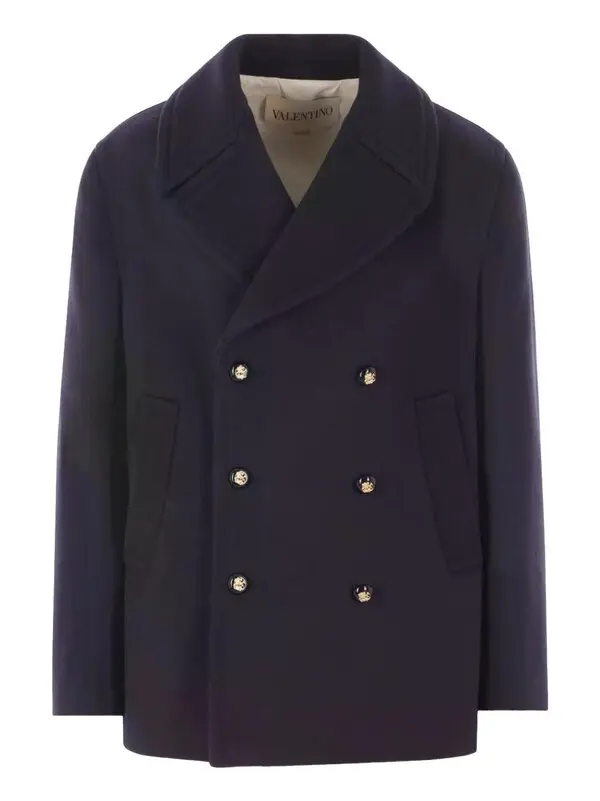 Valentino Garavani Double-breasted Wool Pea Coat - Blue