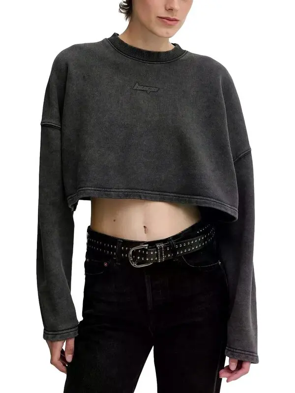 Hugo Logo-embroidered Cropped Sweatshirt - Black