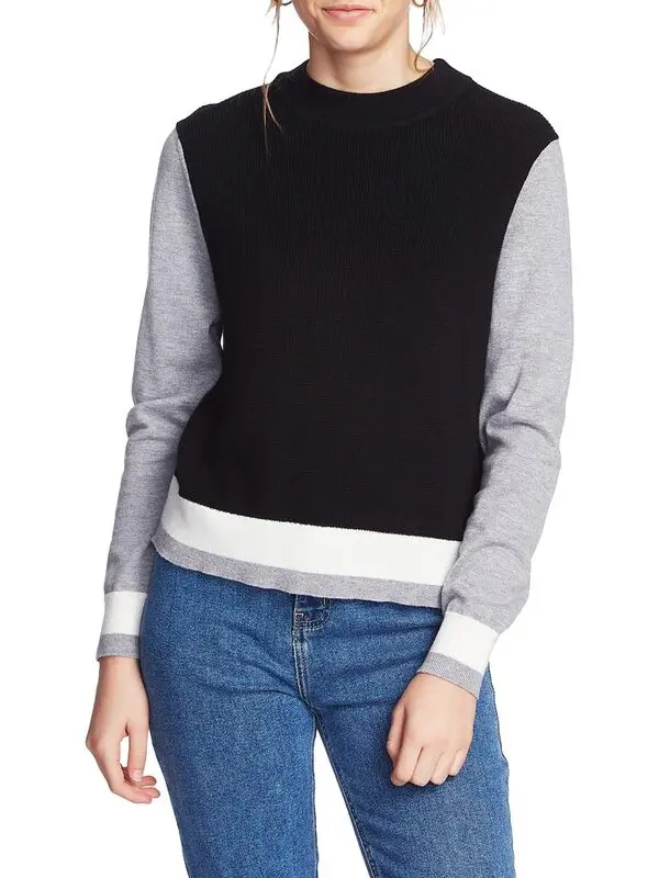 COURT & ROWE Colorblock Cotton-blend Crewneck Sweater - Rich Black