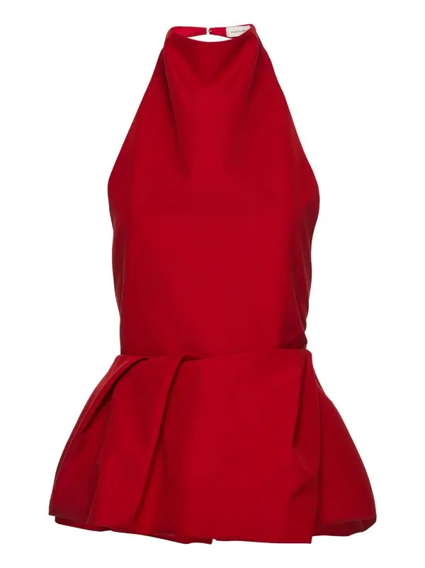 Magda Butrym Open Back Taffeta Peplum Top - Red