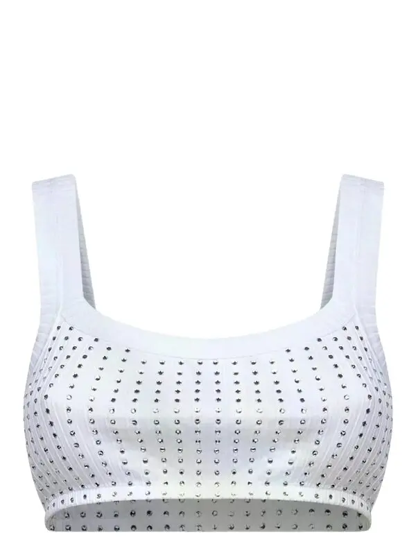 Attico Crystal-embellished Ribbed Top - White