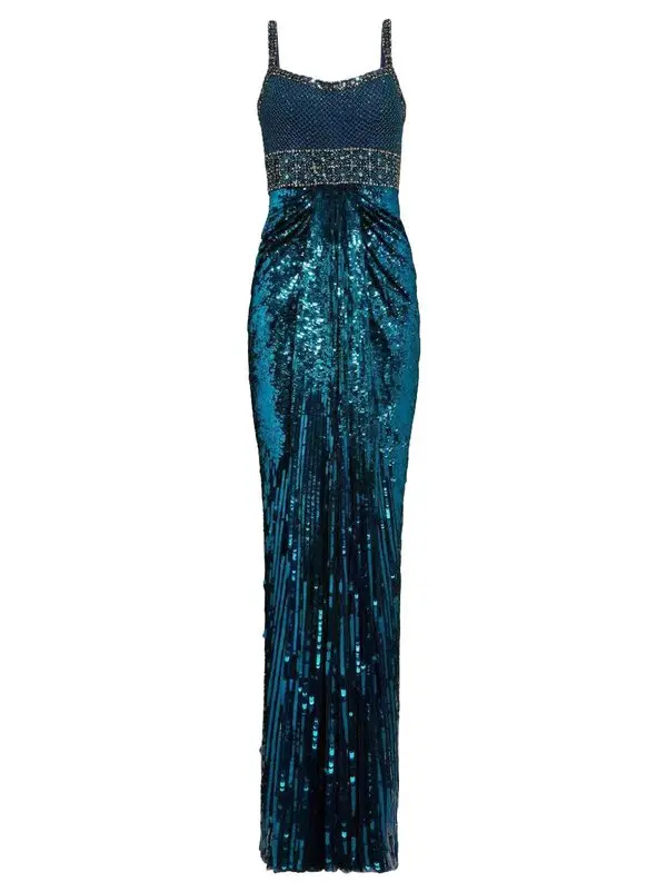 Jenny Packham Embellished-sequin Maxi Dress - Blue