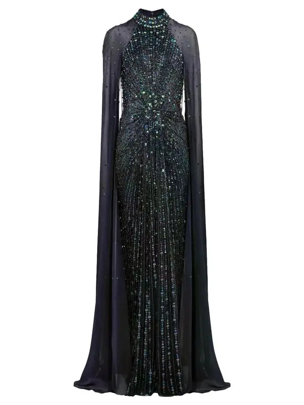 Jenny Packham Embellished Cape Maxi Dress - Black