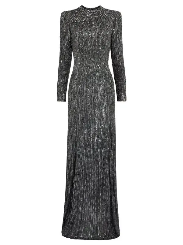 Jenny Packham Sequin-embellished Maxi Dress - Grey