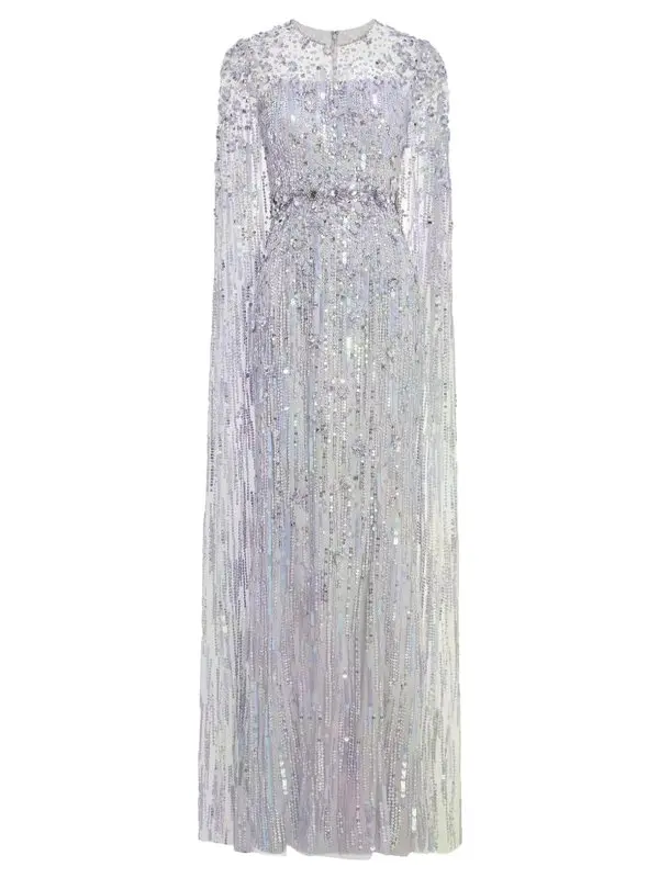 Jenny Packham Embellished Cape Maxi Dress - Neutrals