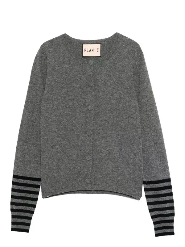 Plan C Stripe-detail Cardigan - Grey