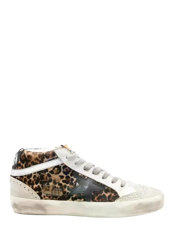 GOLDEN GOOSE Mid Star Leopard-print Sneakers - Grey