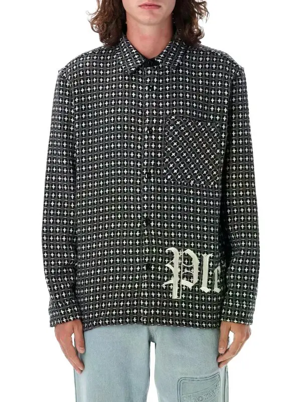 PLEASURES Embroidered-logo Long-sleeve Shirt - Grey