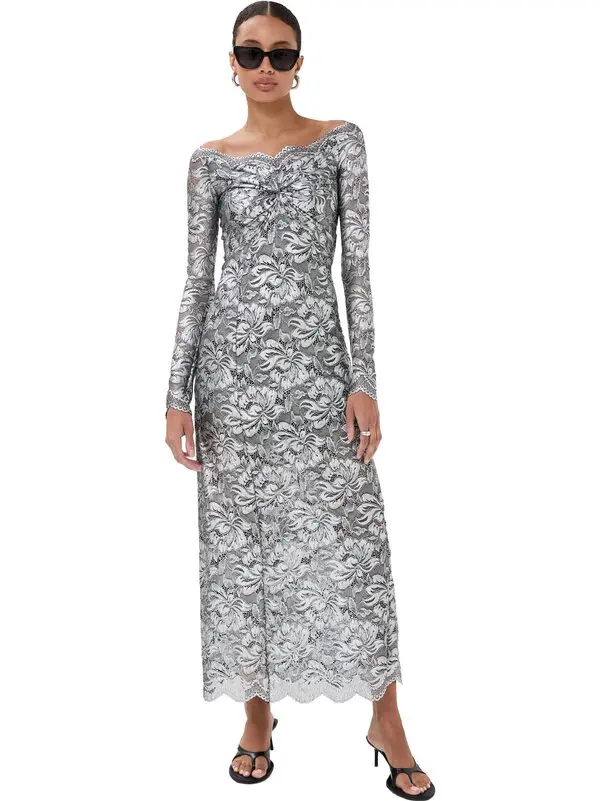 Rabanne Long Lace Maxi Dress - Black / Silver