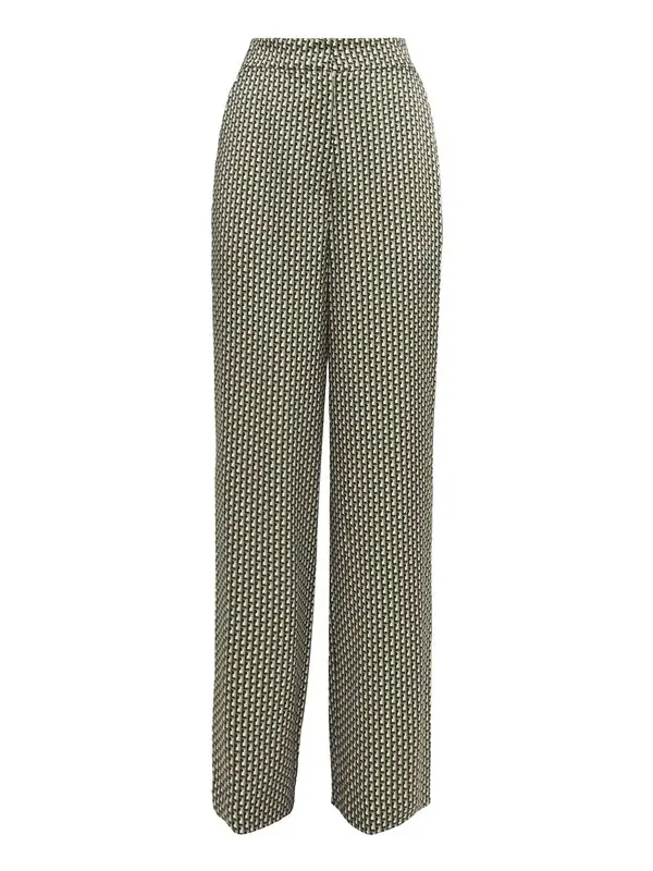 LAURA PITHARAS Wool Geometric Print Wide-leg Trousers - Green