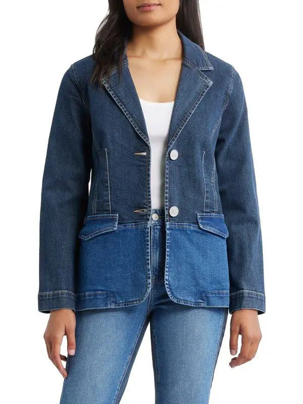 CITY BLUES Two-tone Denim Blazer - Vintage Wash