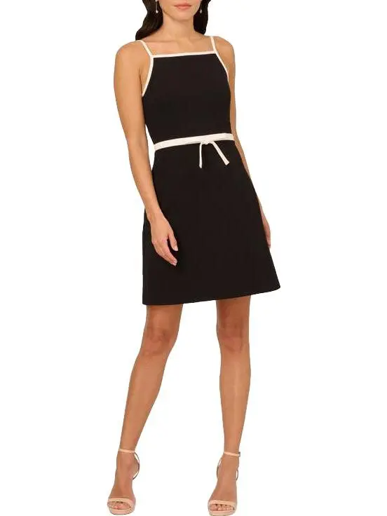 Adrianna Papell Bow A-line Crepe Dress - Black/ivory