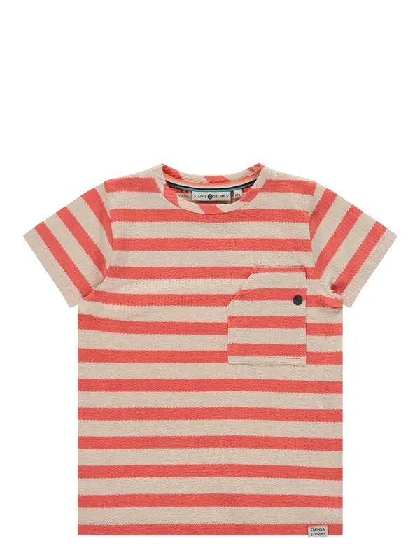 STAINS AND STORIES BY BABYFACE Textured Striped Short Sleeve T-shirt - Grapefruit