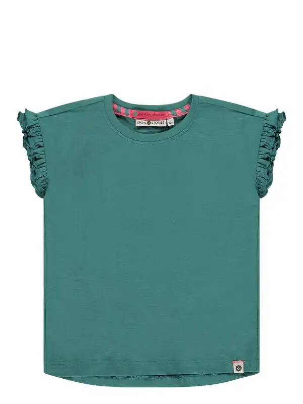 STAINS AND STORIES BY BABYFACE Ruffled Cap-sleeve T-shirt - Emerald