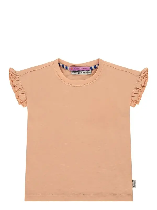 STAINS AND STORIES BY BABYFACE Ruffled Cap-sleeve T-shirt - Salmon
