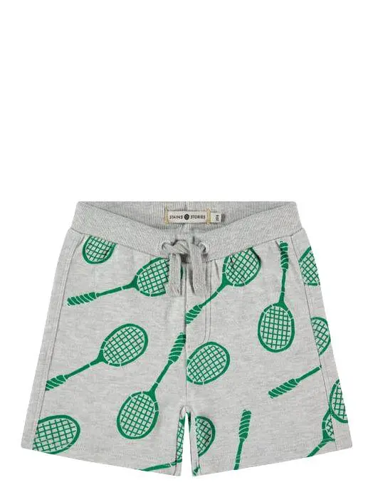 STAINS AND STORIES BY BABYFACE Allover Badminton Racquet Print Sweatshorts - Light Grey Melee