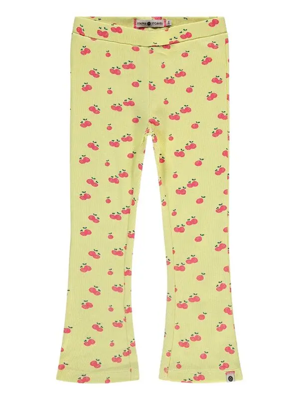 STAINS AND STORIES BY BABYFACE Allover Cherry Print Ribbed Flared Leggings - Yellow
