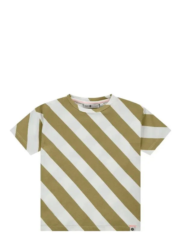 STAINS AND STORIES BY BABYFACE Diagonal Striped T-shirt - Kiwi