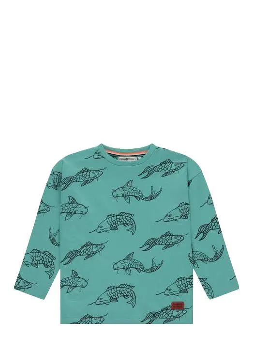 STAINS AND STORIES BY BABYFACE Koi Print Long Sleeve T-shirt - Turquoise
