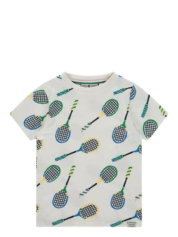 STAINS AND STORIES BY BABYFACE Allover Print T-shirt - Racquet In Cloud