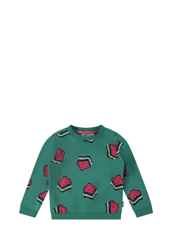 STAINS AND STORIES BY BABYFACE Allover Sandwich Print Sweatshirt - Emerald