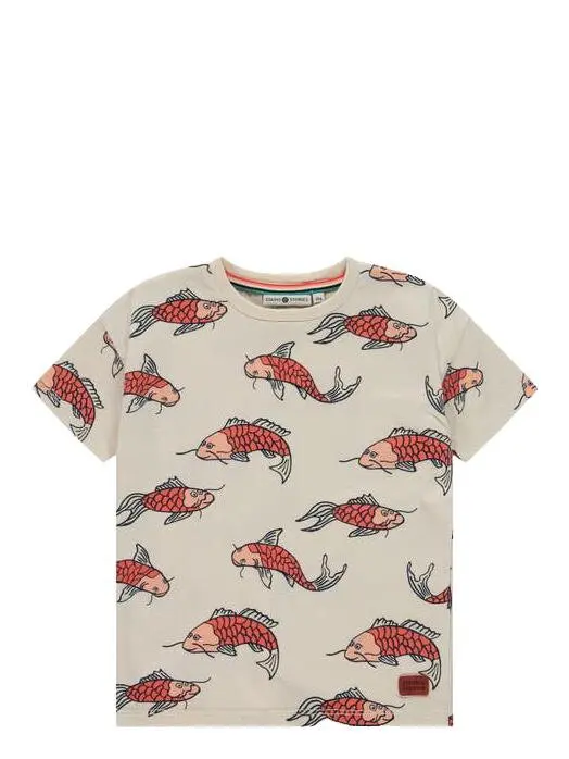 STAINS AND STORIES BY BABYFACE Allover Print T-shirt - Koi In Cream