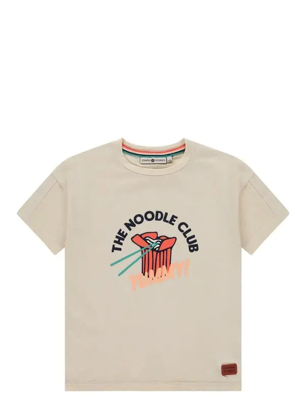 STAINS AND STORIES BY BABYFACE The Noodle Club' Short Sleeve T-shirt - Cream