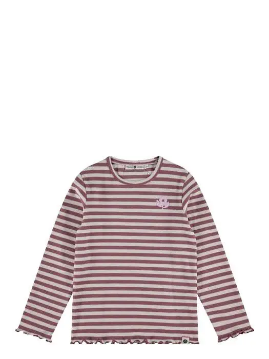 STAINS AND STORIES BY BABYFACE Lettuce Edge Ribbed Striped Long Sleeve Shirt - Burgundy