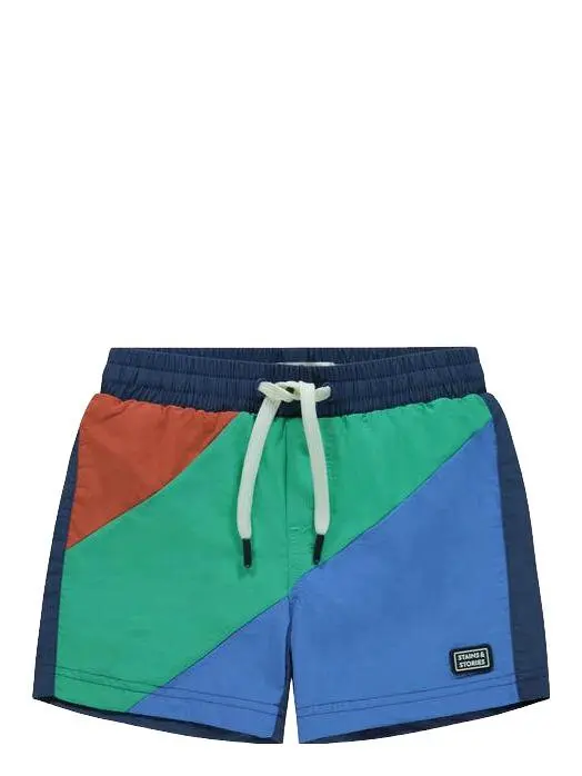 STAINS AND STORIES BY BABYFACE Colorblock Swim Shorts - Blue