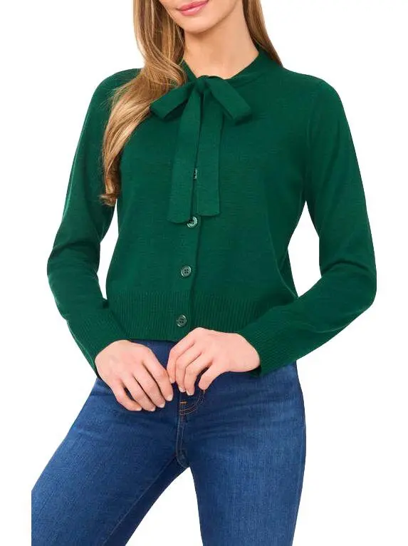 CECE DUPRAZ Tie Neck Ribbed Cardigan - Alpine Green