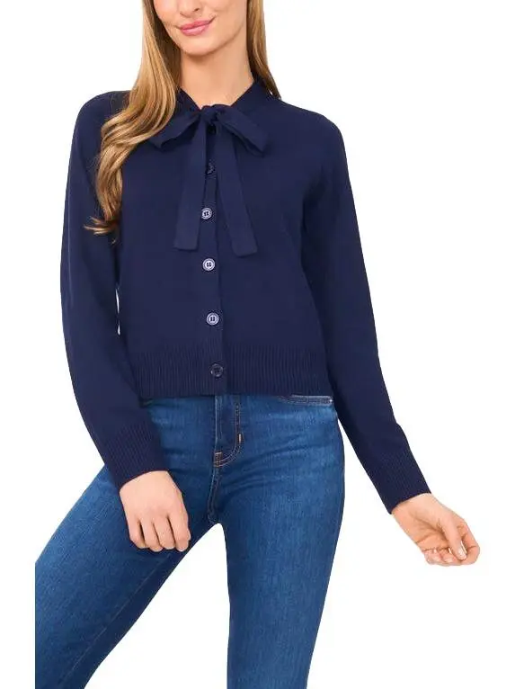CECE DUPRAZ Tie Neck Ribbed Cardigan - Classic Navy