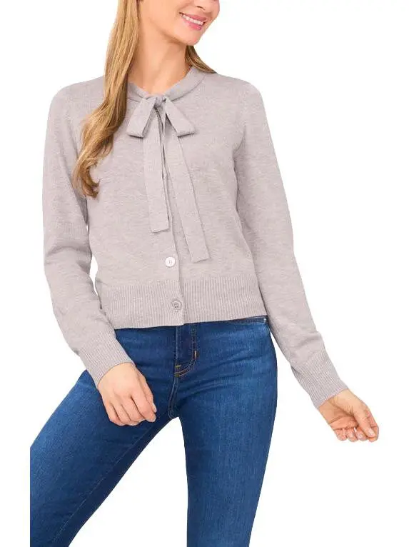 CECE DUPRAZ Tie Neck Ribbed Cardigan - Light Heather Grey