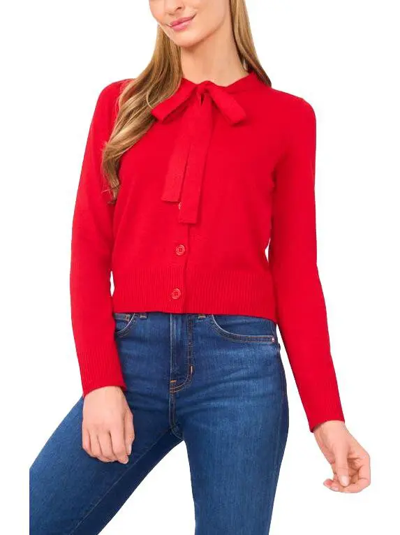 CECE DUPRAZ Tie Neck Ribbed Cardigan - Luminous Red