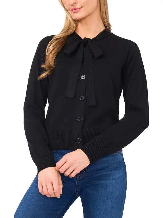 CECE DUPRAZ Tie Neck Ribbed Cardigan - Rich Black