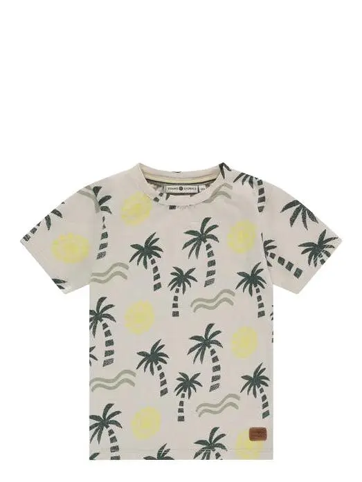 STAINS AND STORIES BY BABYFACE Allover Print Short Sleeve T-shirt - Palmtree In Bone