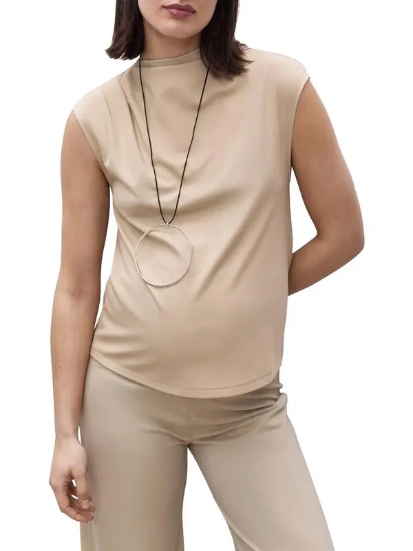Mango Draped Neck Sleeveless T-shirt - Sand
