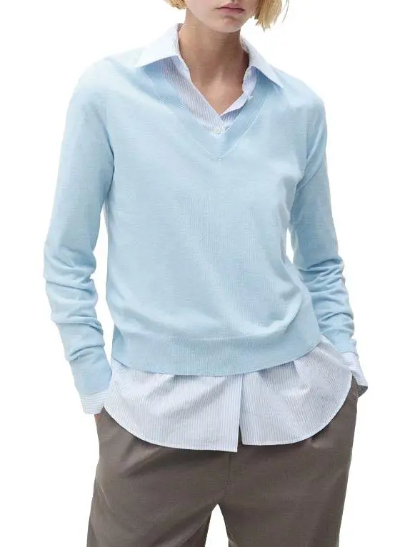 Mango V-neck Fine Knit Sweater - Sky Blue