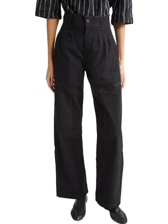 KÚR Contrast Seam Pleated Dress Pants - Black