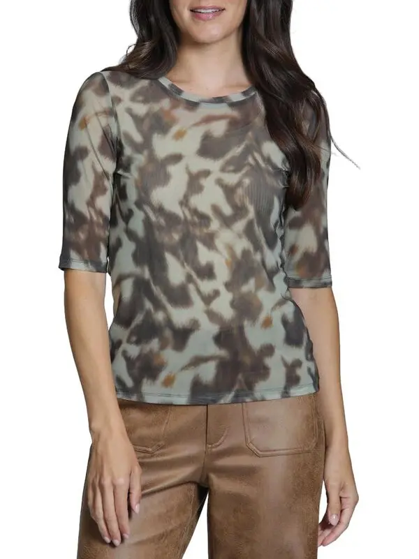 APNY Animal Print Mesh Top - Brown Multi