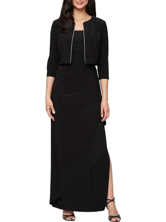 Alex Evenings Empire Waist Jersey Gown With Jacket - Black